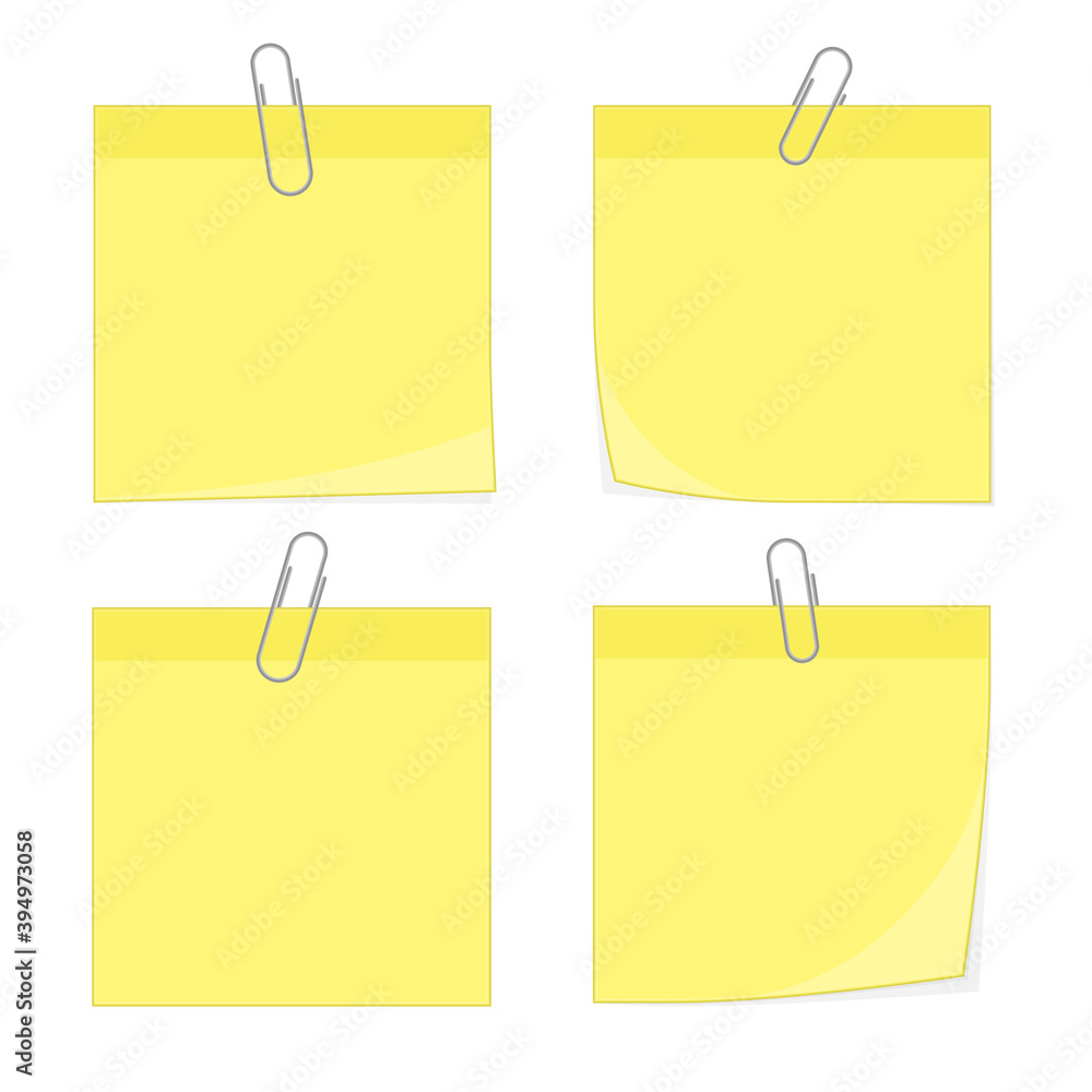 Paper clip with blank yellow notepaper. Yellow sheet for your message ...
