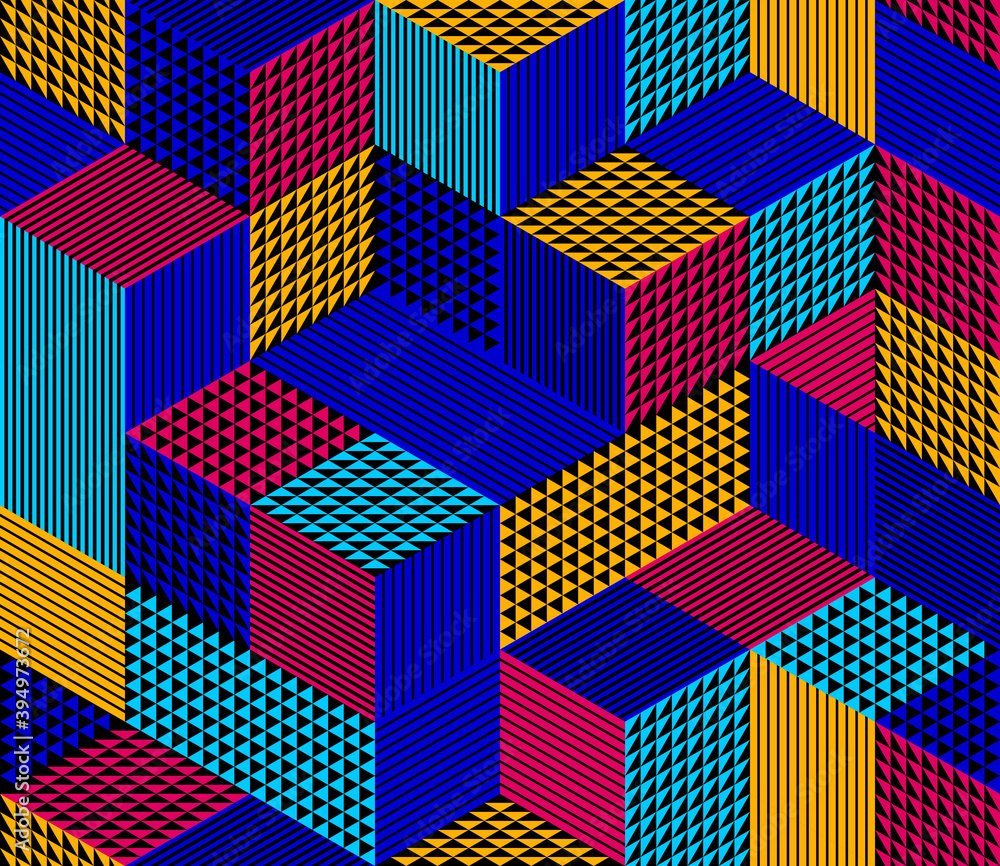 Geometric 3D seamless pattern with cubes, rhombus and triangles boxes ...