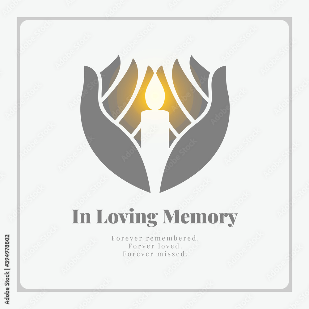 Praying Hands Holding light Candle sign and in loving memory letter ...