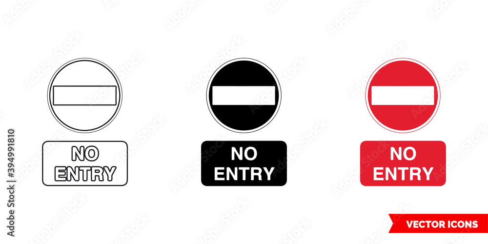 No entry prohibitory sign icon of 3 types color, black and white ...