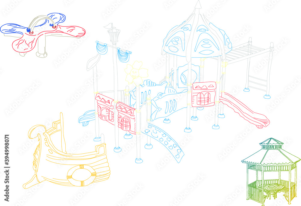 playground, drawing, illustration, park, child, childhood, play, vector ...