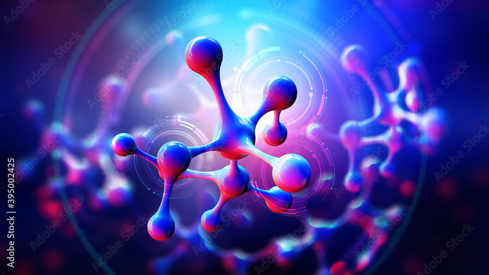 Internet technologies in medicine. Molecule, cell, crystal lattice. 3D ...