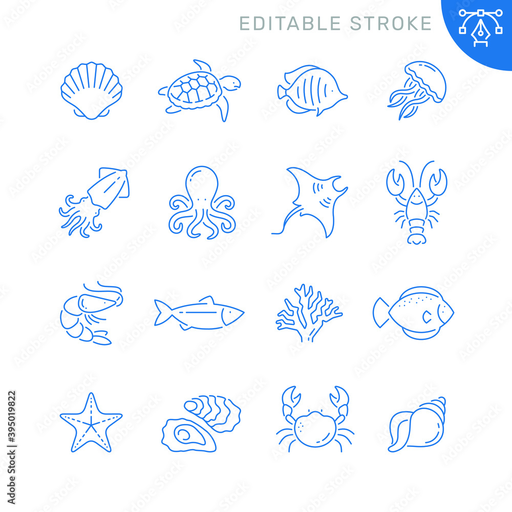 Sea life related icons. Editable stroke. Thin vector icon set Stock ...