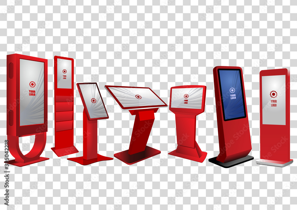 Set of Promotional Interactive Information Kiosks, Advertising Displays, Terminal Stands, Touch ...