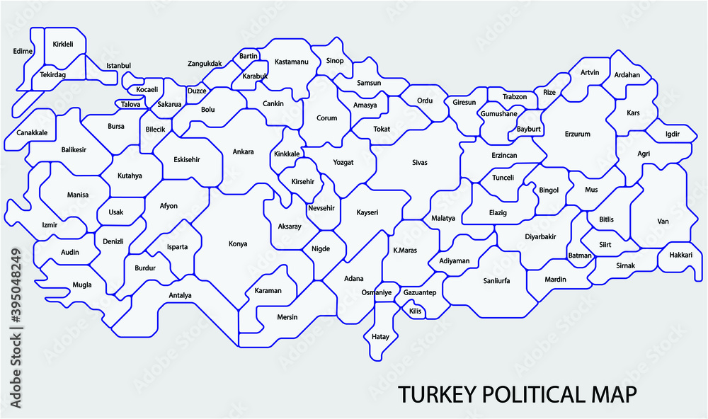 Turkey political map divide by state colorful outline simplicity style ...
