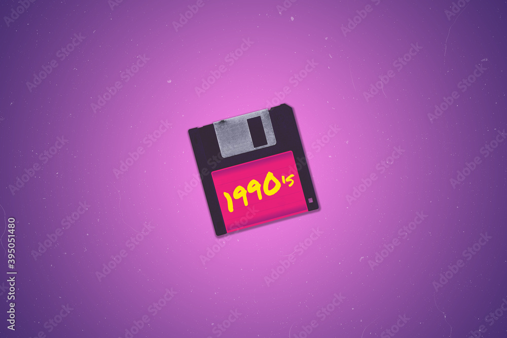 Poster A retro synthwave 1990's themed old aged floppy disk ...