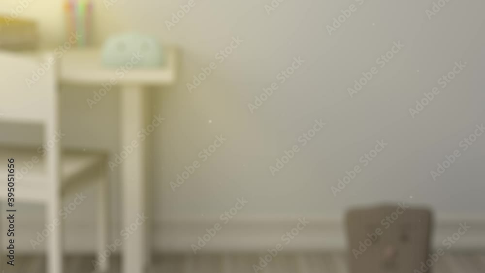 Background with floating dust. Dusty kids room. Smooth camera movement. Realistic 3d ...