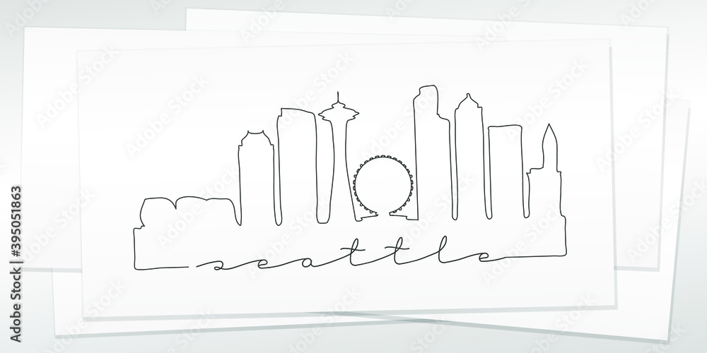 Seattle, WA, USA Doodle Skyline Hand Drawn. City One Line Art ...