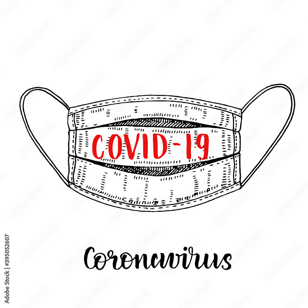 Hand drawn Medical Face Mask that protects airborne diseases, viruses ...