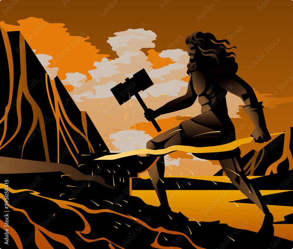 hephaestus vulcan greek god in the blacksmith forge Stock Vector ...