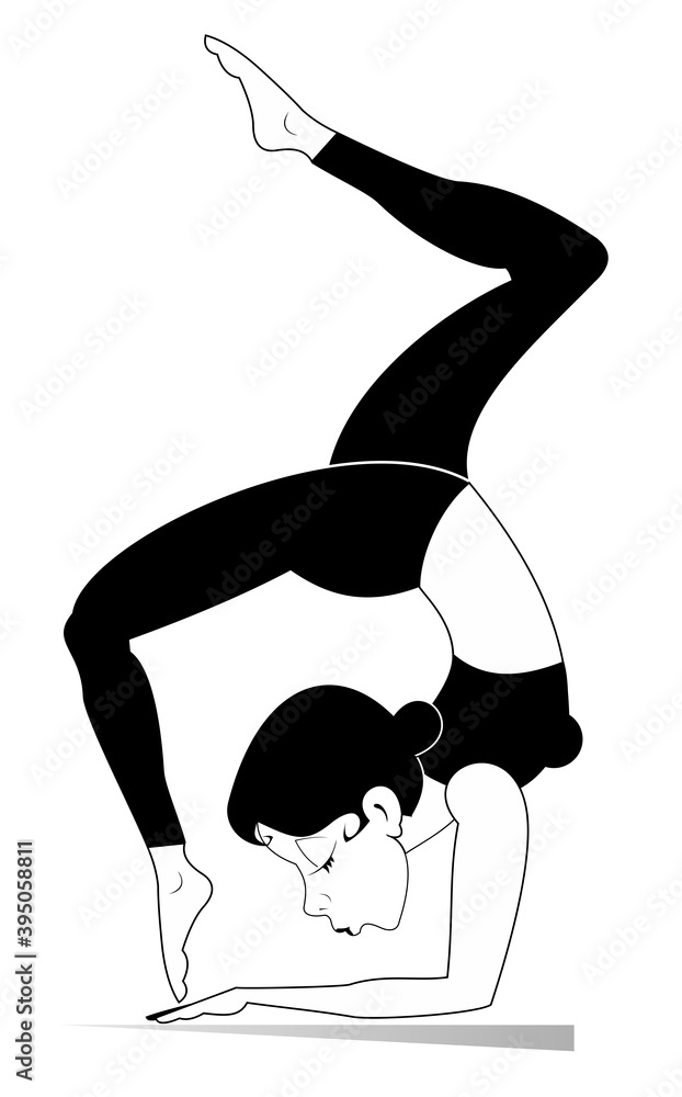 Young woman with lithe figure doing sport or yoga exercises ...