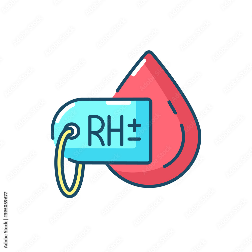 Blood group test RGB color icon. RH factor type determination. Medical ...