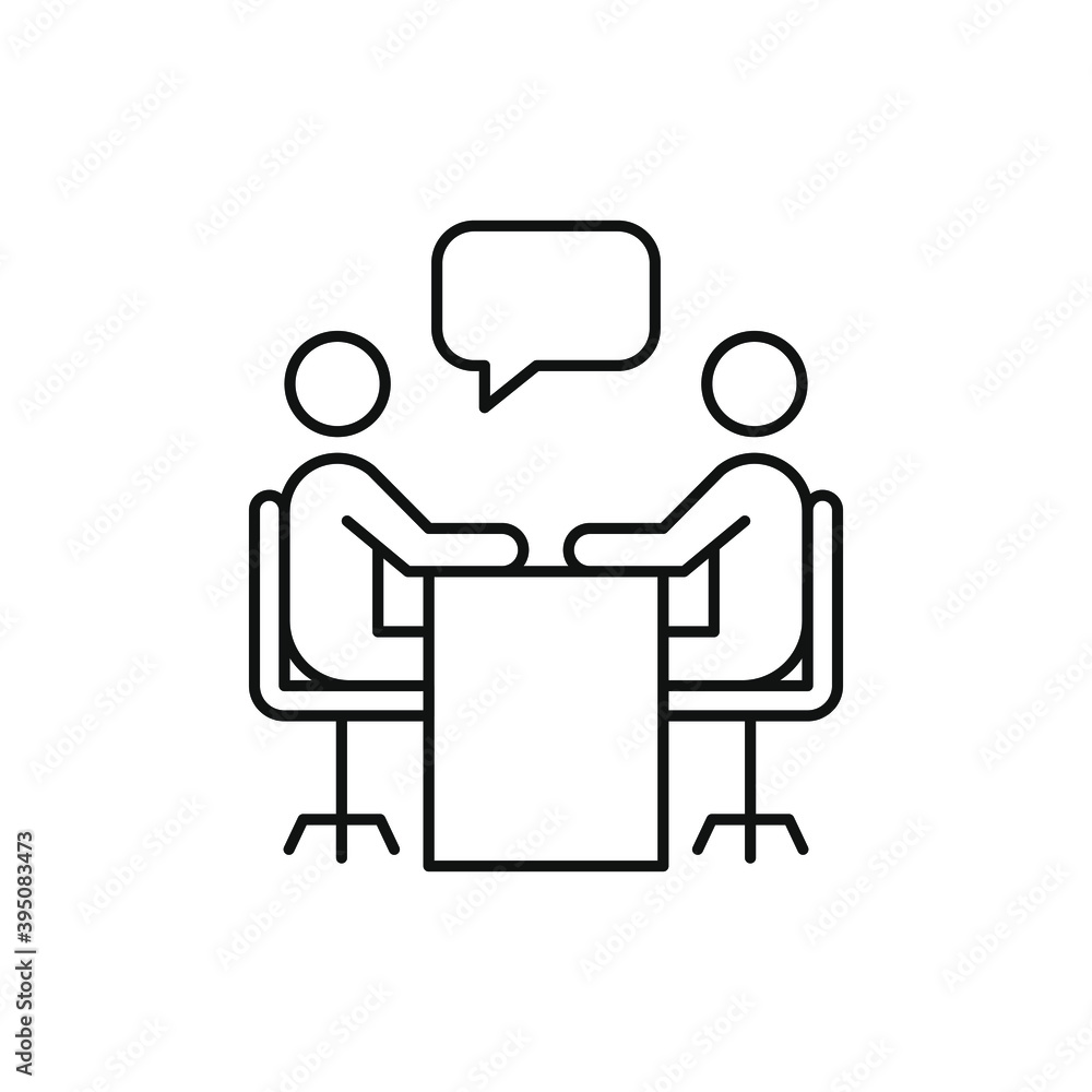 Interview icon. Two people sitting and talking symbol concept isolated ...