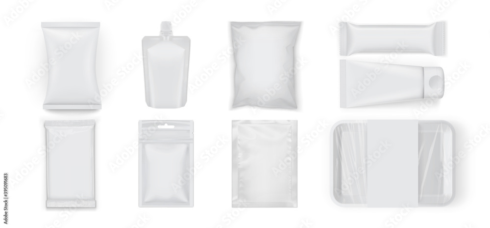 set of white food packages isolated on white background mock up vector ...