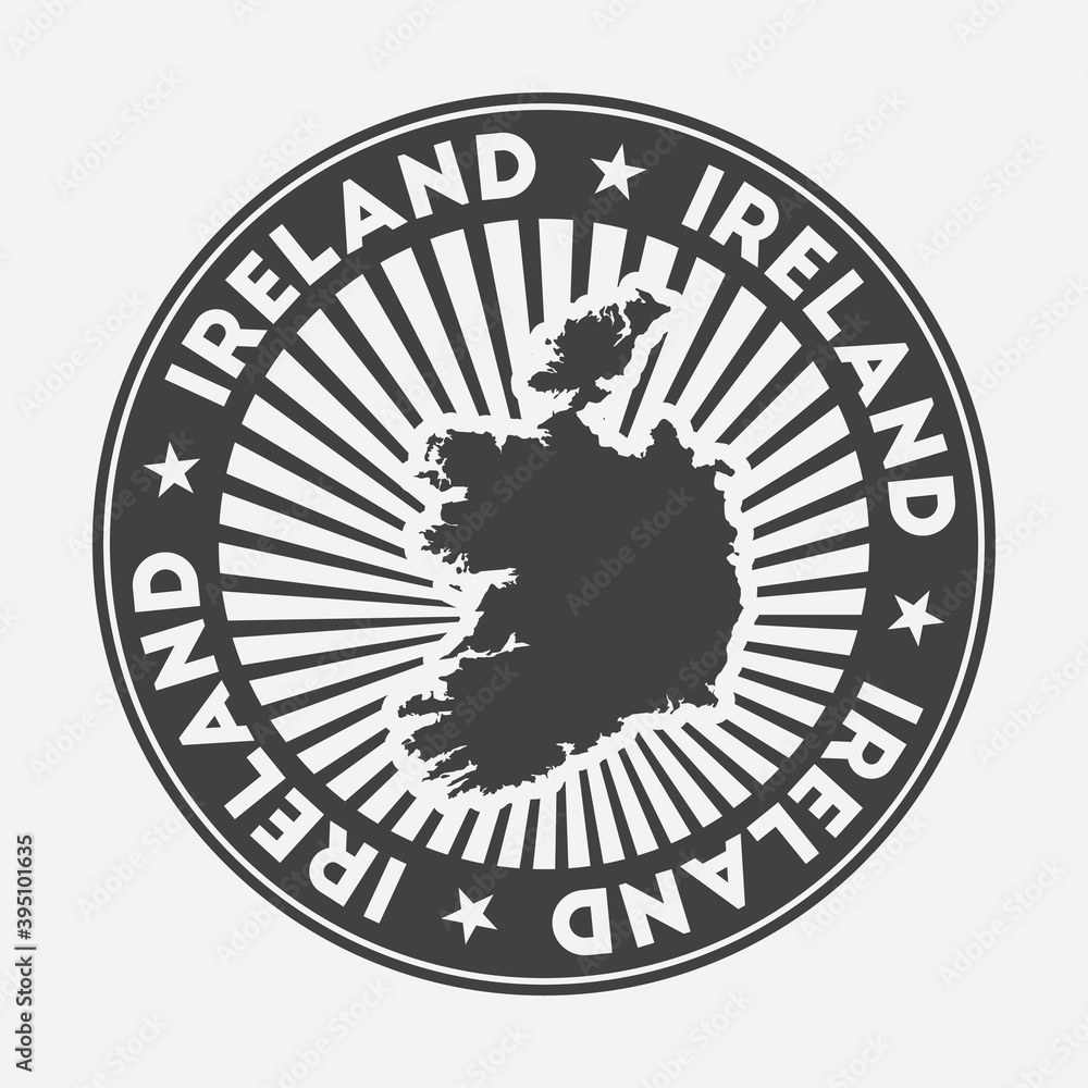 Ireland round logo. Vintage travel badge with the circular name and map ...