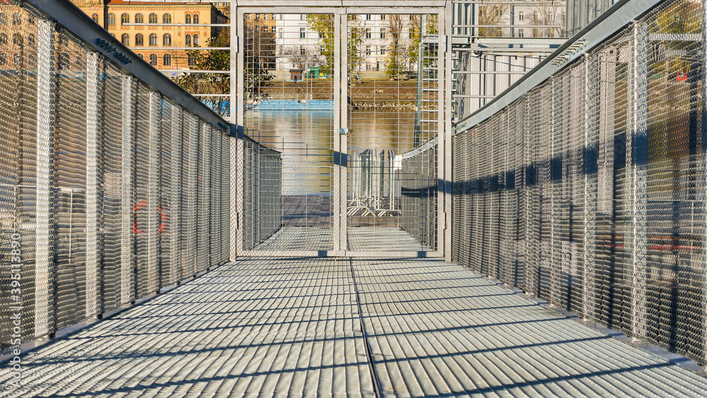 metal closed port and floating boat jetties with ferry wharf Stock ...