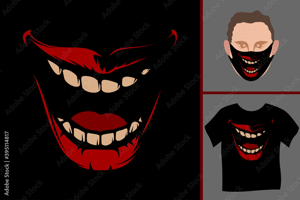 Open mouth with teeth, lips, tongue. A malicious smile with a wide open ...