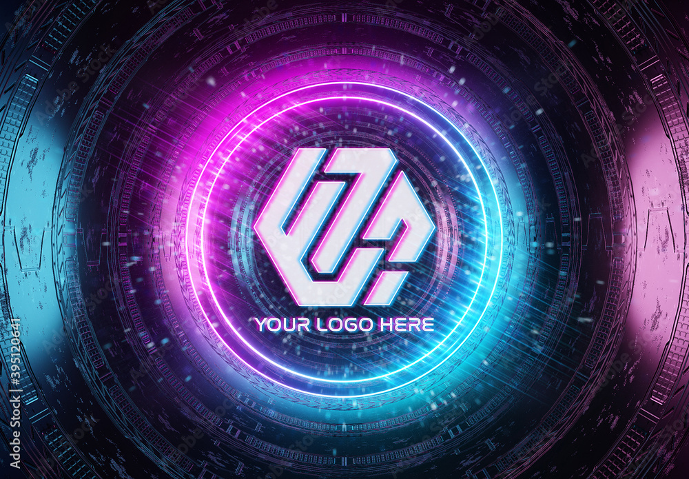 Neon Style Logo Projection in Tunnel Mockup Stock Template | Adobe Stock