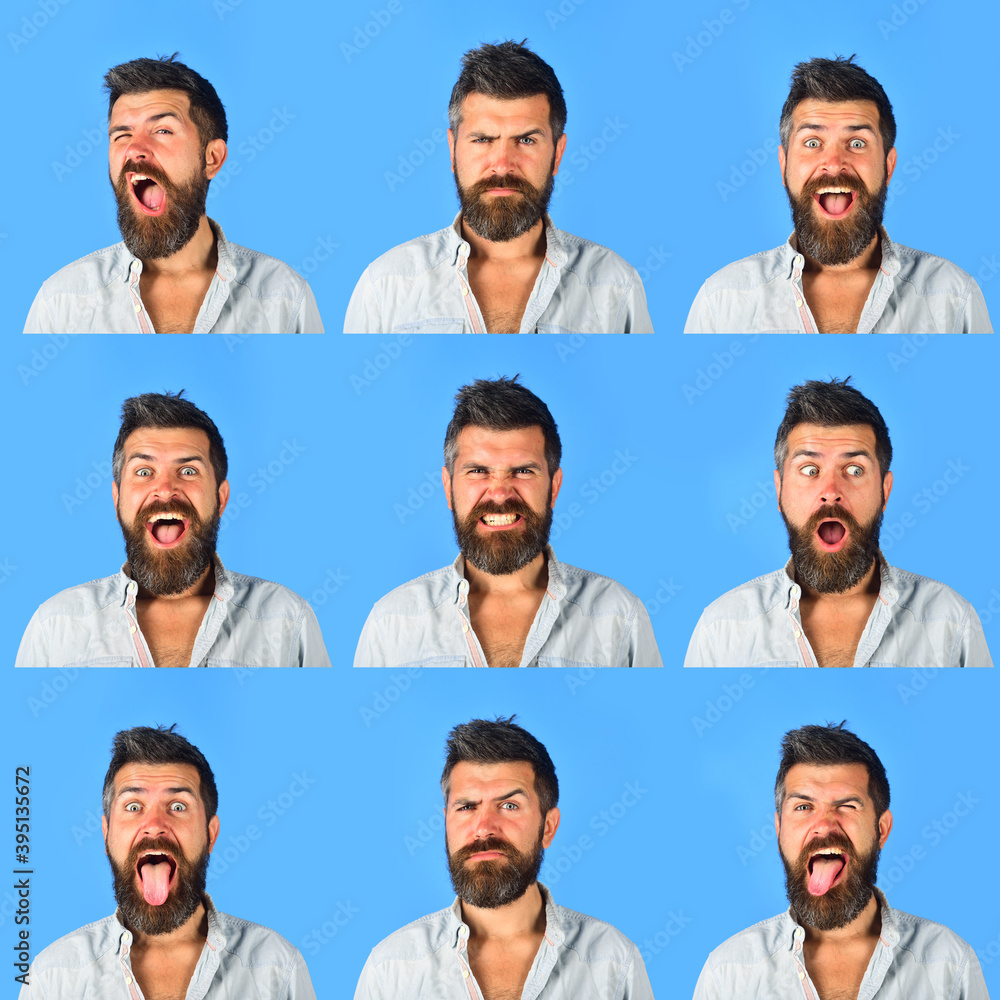Set of human emotions. Different emotions. Collage of different ...