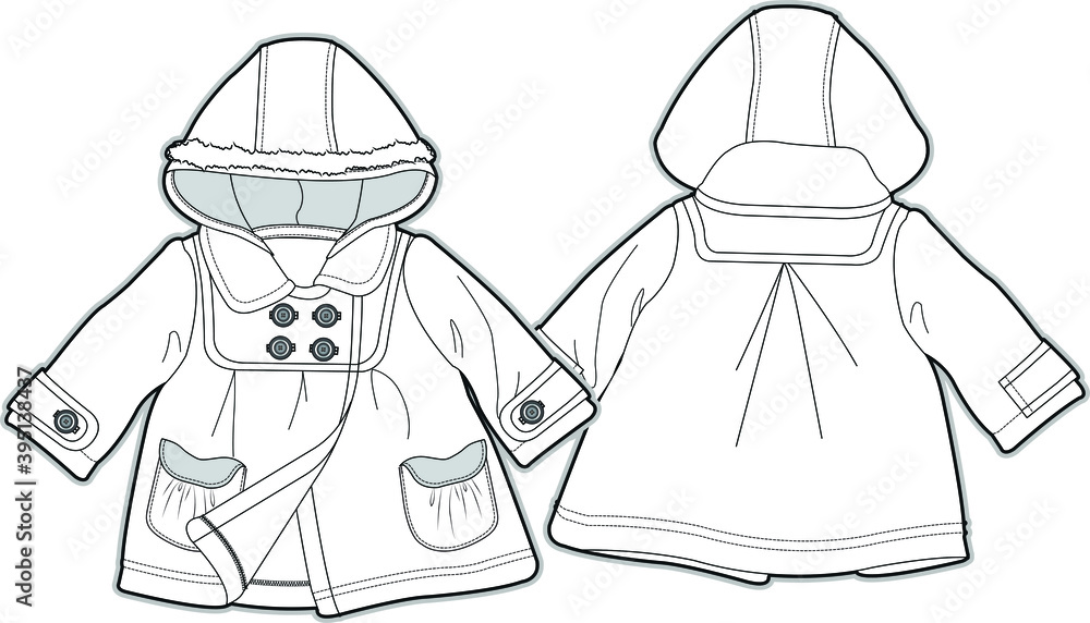baby coats vector, flat sketch. Child coat hand drawn outline. baby ...