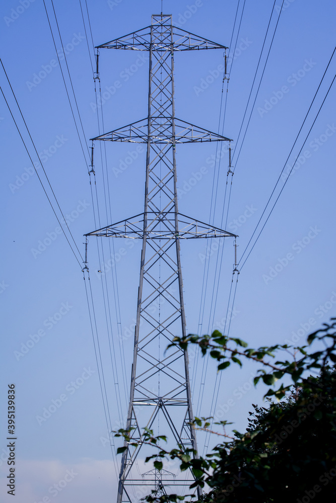 High voltage Electric post power-plant transformer station power pylon ...