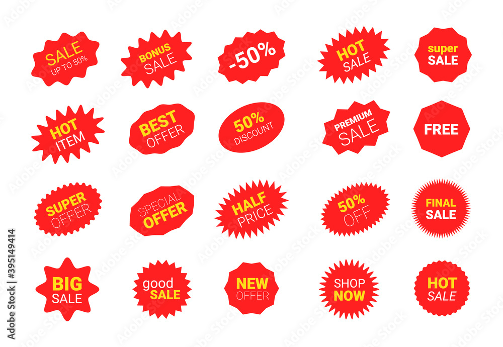 Starburst sticker set for promo sale. Vector badge shape with signs ...