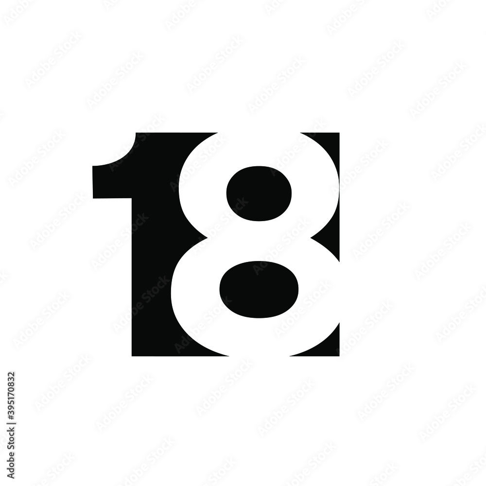 18 initial number negative space logo vector icon design isolated ...