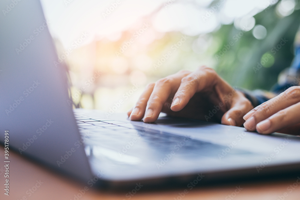 using computer.woman hand typing laptop keyboard contact us work online ...