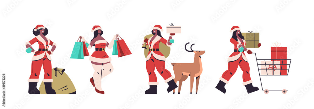 set african american santa woman preparing for merry christmas and ...