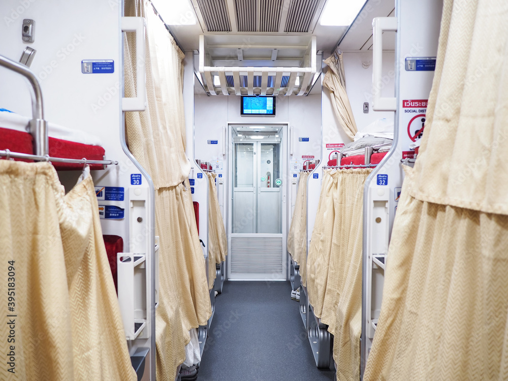 Two storey bed with curtain inside Thai second class sleeper cabin new ...