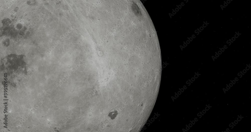 The Moon 360 degrees rotation on starry dark sky background. Camera ...