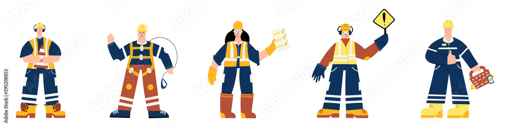 People characters collection set with construction and industrial ...