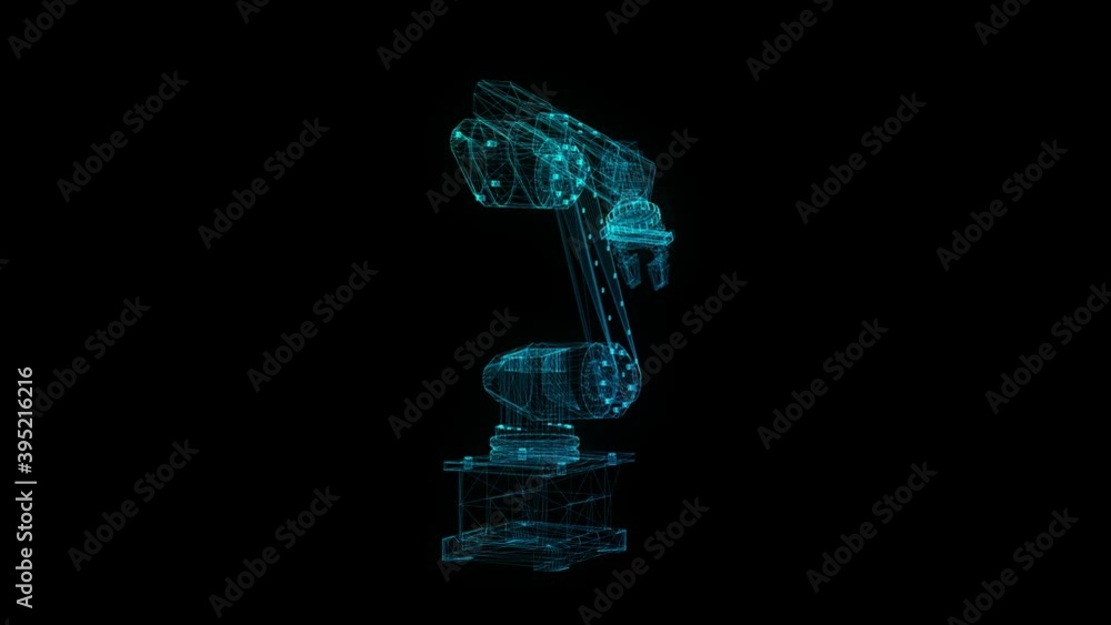 Industrial robot. Glow polygon line formation of Industrial robot hand ...