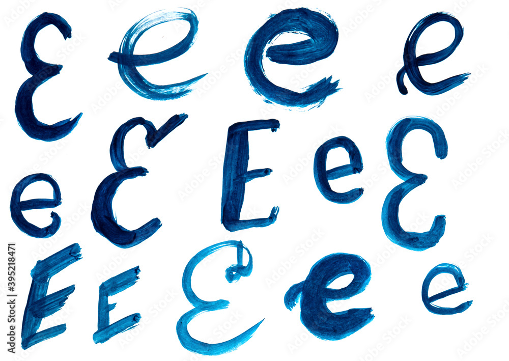 The letter E is drawn in different versions. Stock Photo | Adobe Stock