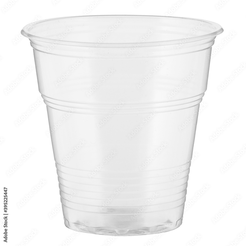 One empty disposable transparent plastic cup isolated on white ...
