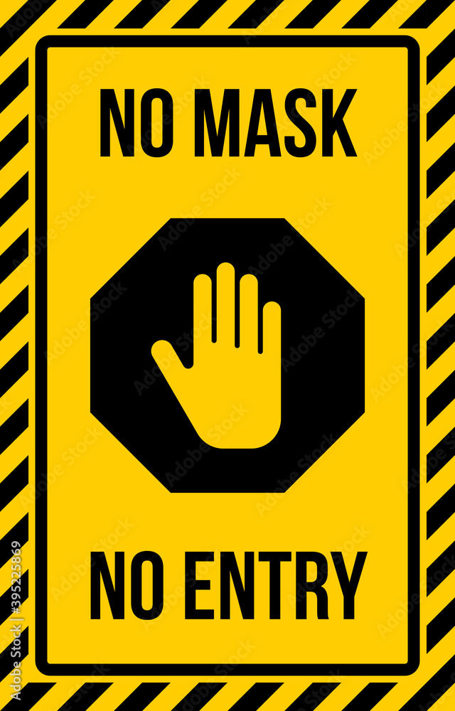 No Face Mask, No Entry Wrong and Right Wear black line Icon banner ...