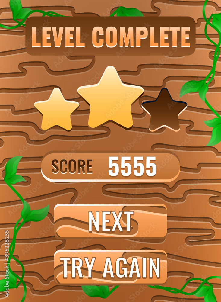 portrait wooden nature game ui level complete screen interface for gui ...