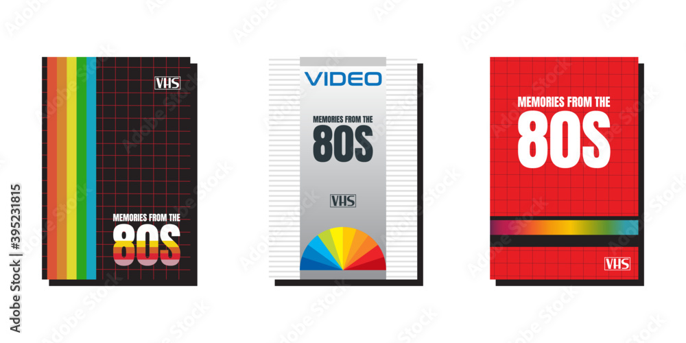 Isolated vintage VHS tape covers. Vector colored illustrations on light ...
