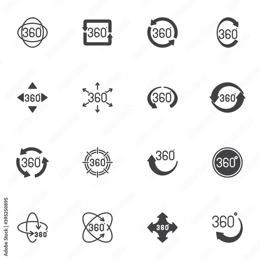 360 degrees view vector icons set, modern solid symbol collection ...