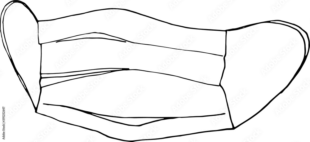 Black and white line work hand drawn mask on white background ...