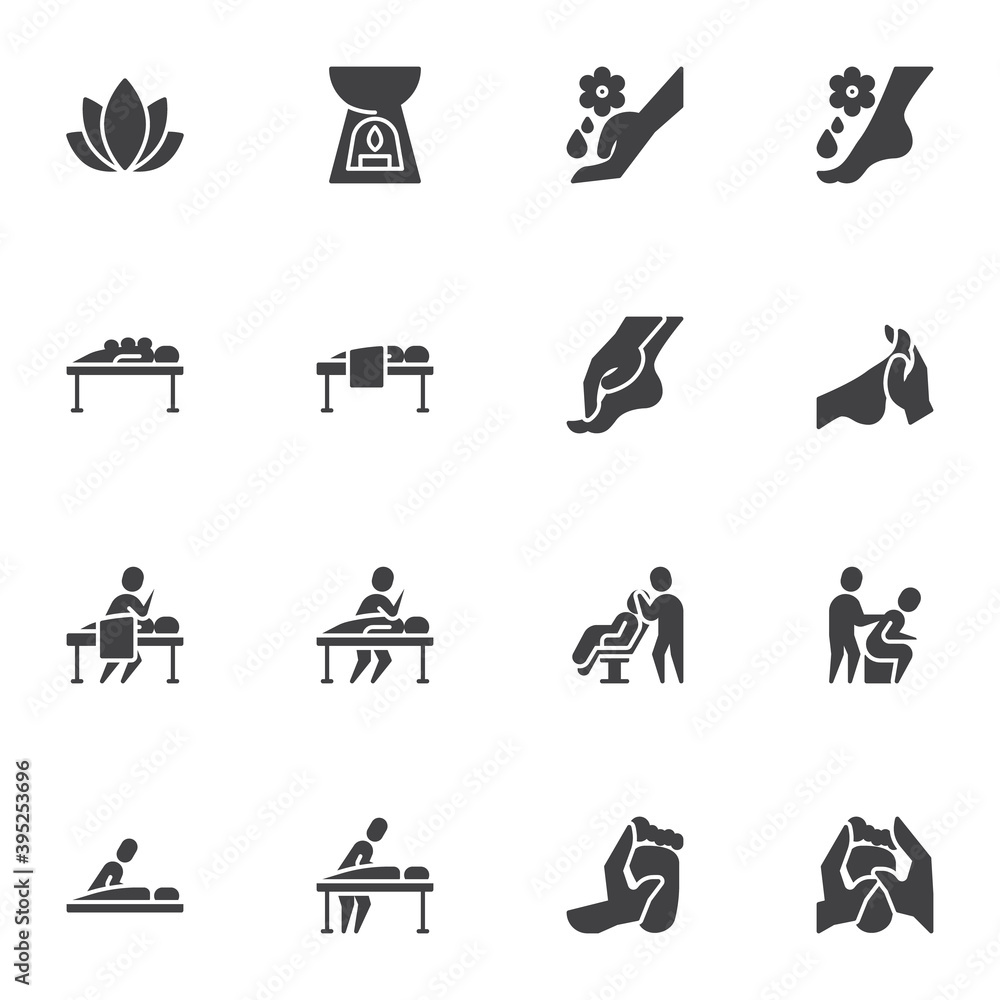 Massage therapy vector icons set, modern solid symbol collection ...