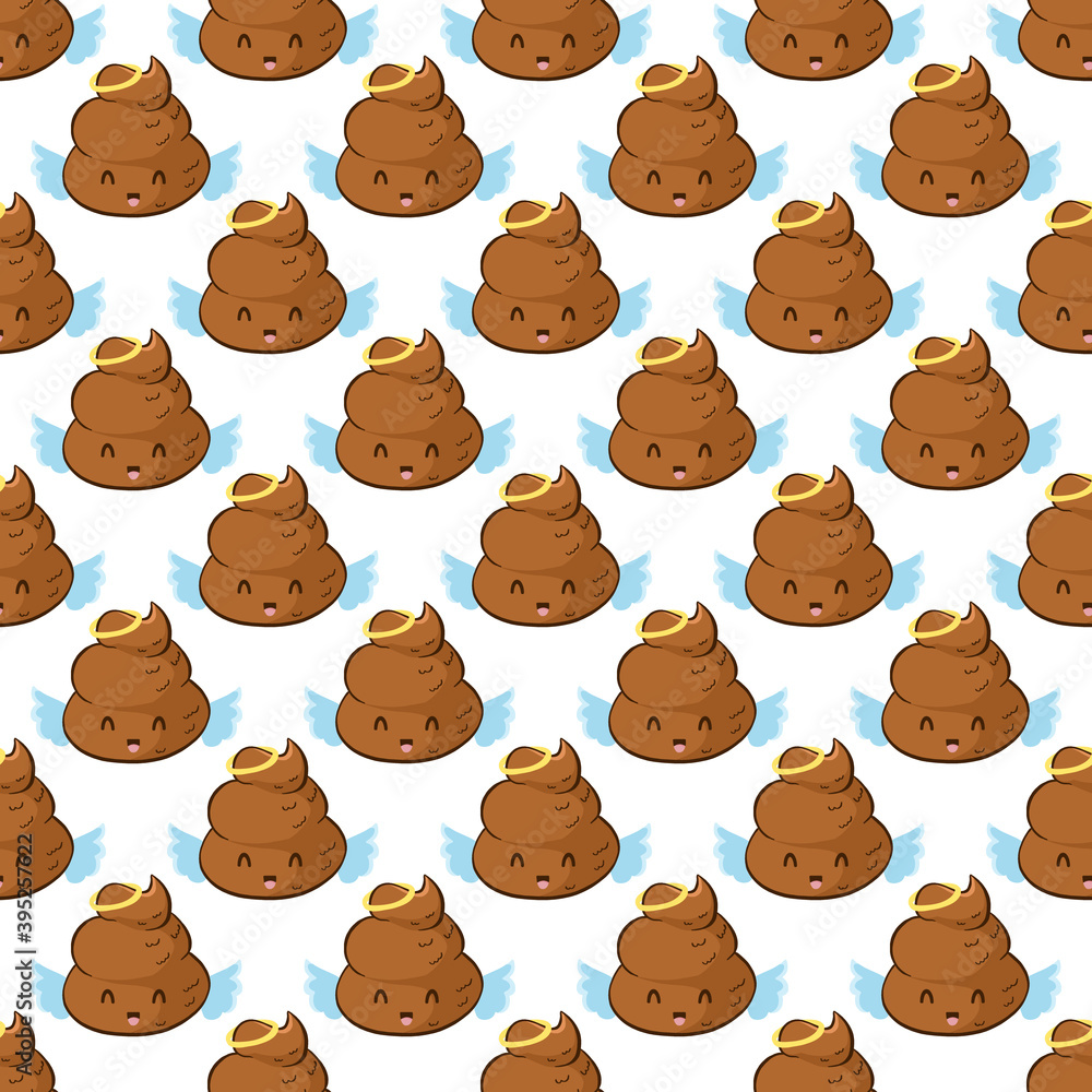 Angel poop emoji seamless pattern in vector. Funny background with poo ...