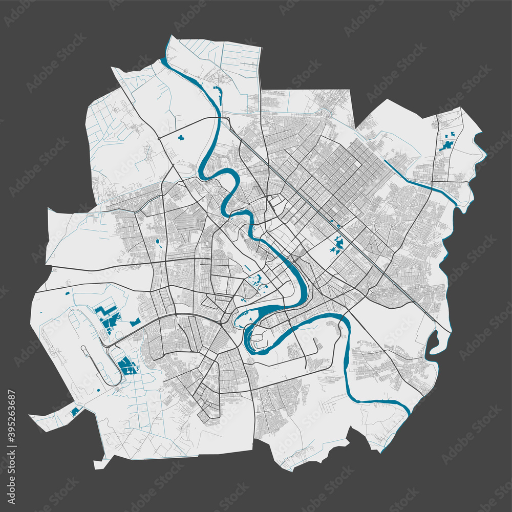 Detailed map of Baghdad city, Cityscape. Royalty free vector ...