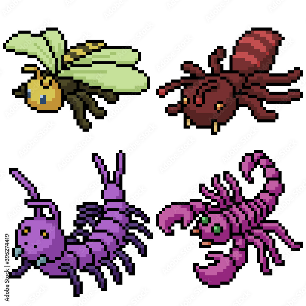 pixel art set isolated insect doll Stock Vector | Adobe Stock