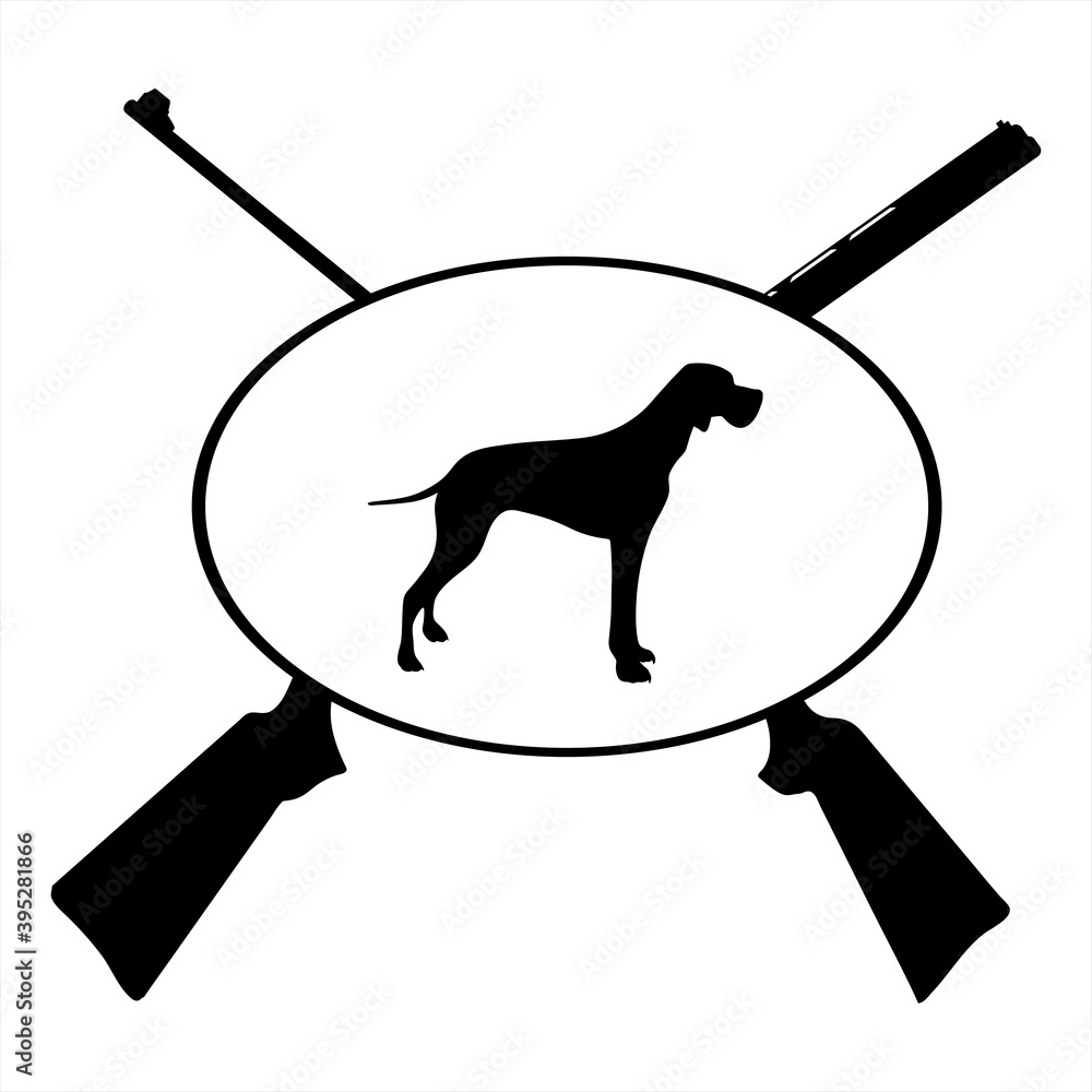 Vector silhouette of crossing guns like symbol of hunting. Dog logo ...