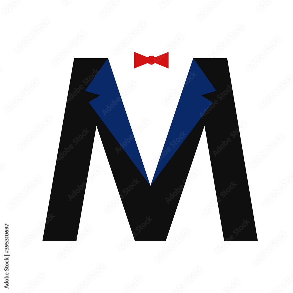 Man dinner jacket tuxedo bow tie logo icon sign M letter Male emblem ...