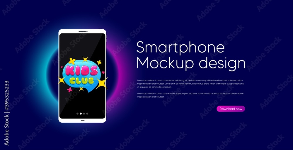 Vetor do Stock: Kids club banner. Mobile phone vector mockup. Fun ...