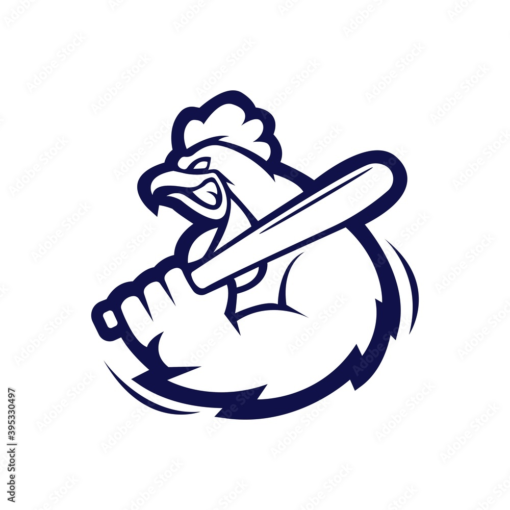 Rooster logo black and white version. the chicken carried a baseball ...