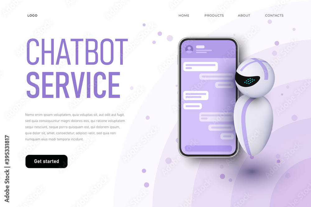 Chatbot service landing page tempalte with levitating robot. Future ...