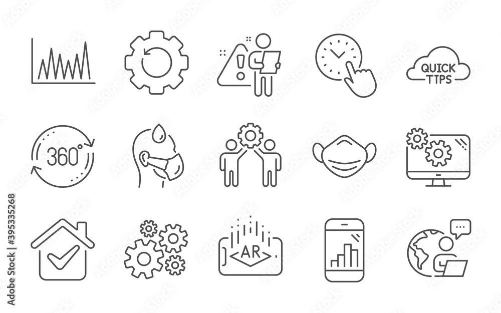 Medical mask, Time management and Full rotation line icons set ...
